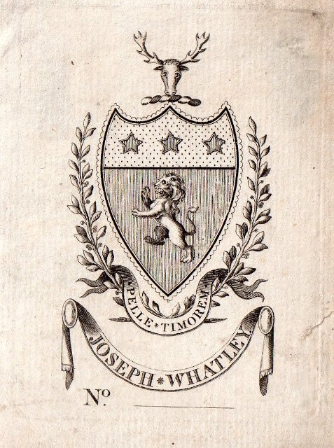 An 18th century armorial bookplate for Whatley : MyFamilySilver.com