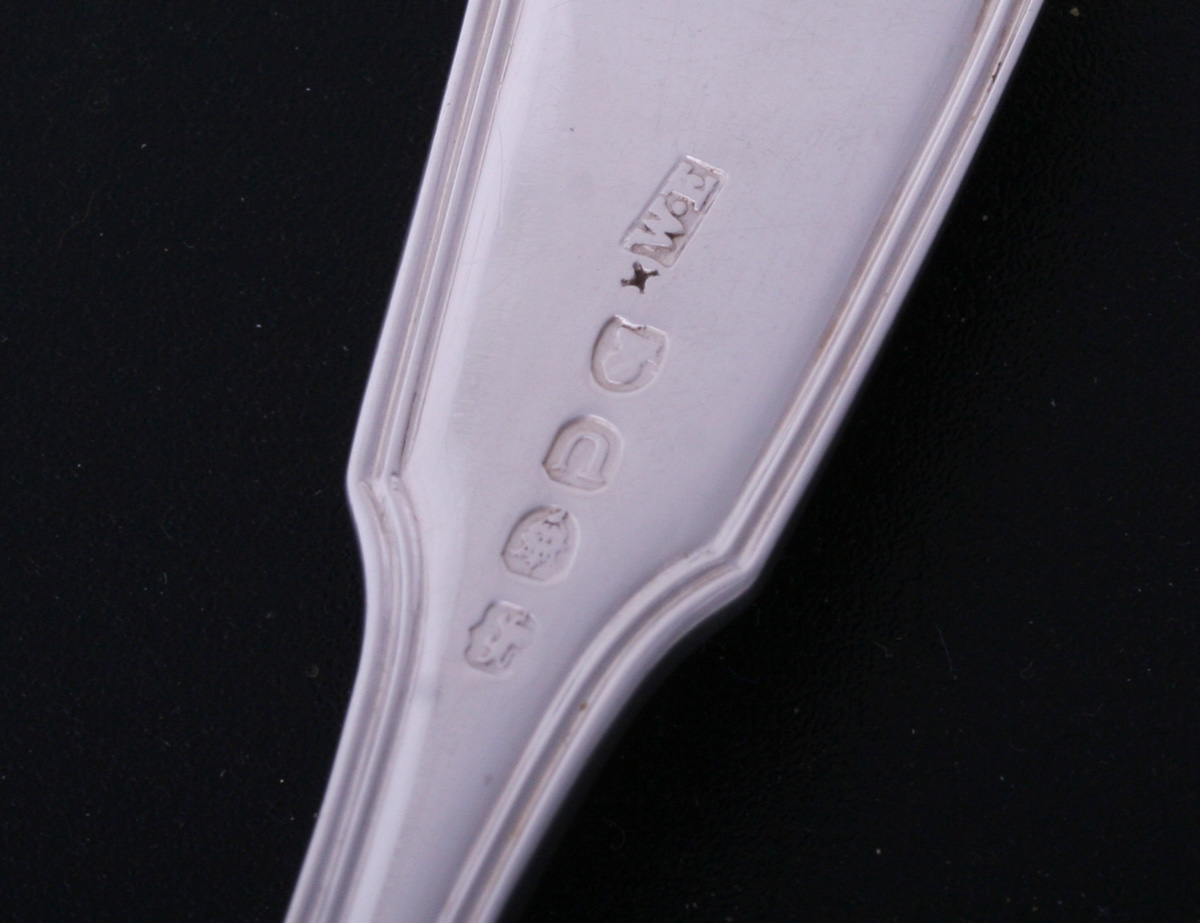 A set of eight George III fiddle, thread and shell sterling silver ...