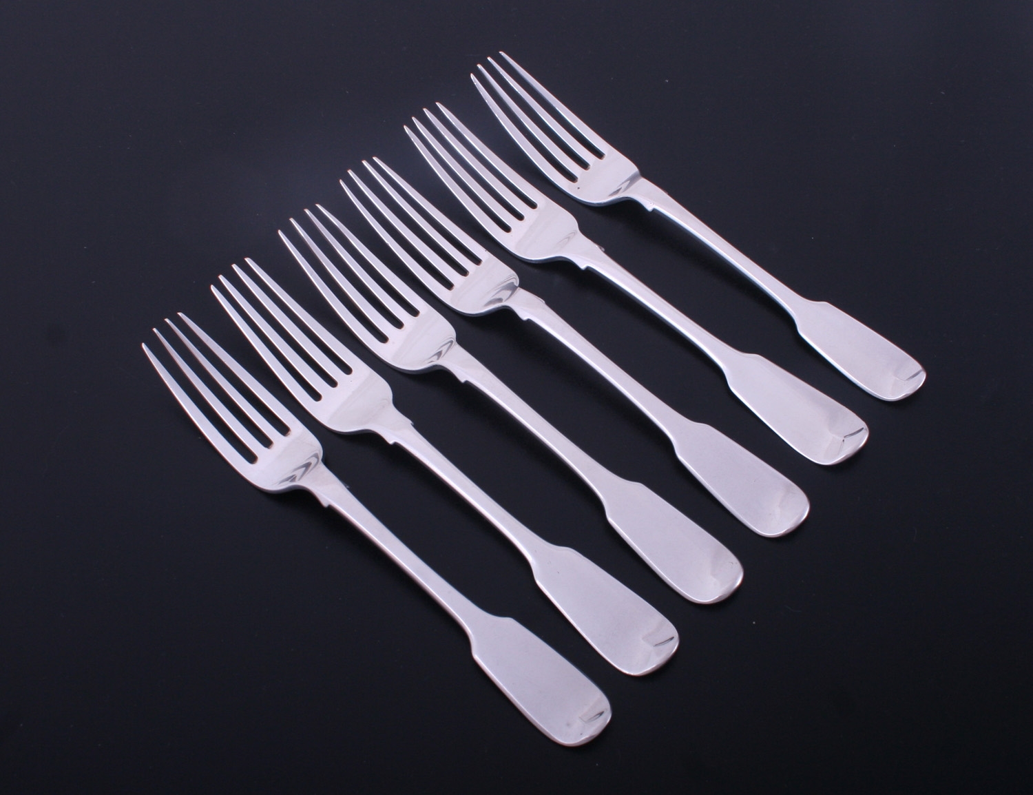 A matched set of Victorian fiddle pattern sterling silver dessert forks ...