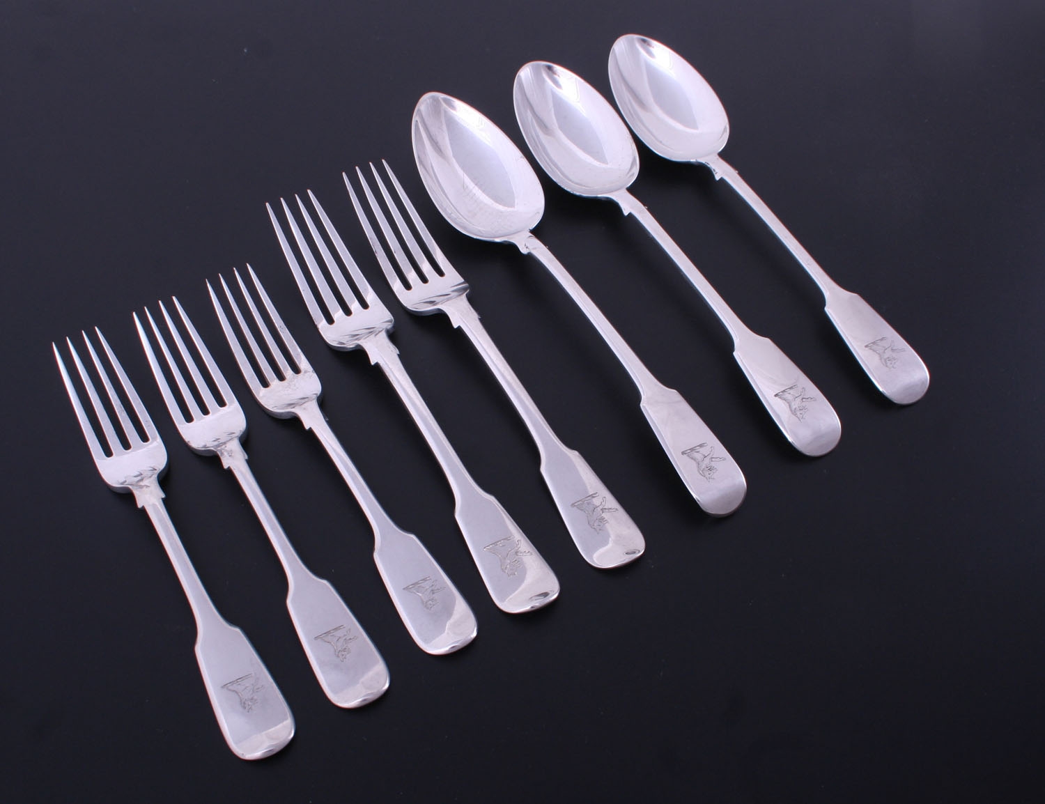 A matched collection of Victorian sterling silver fiddle pattern ...