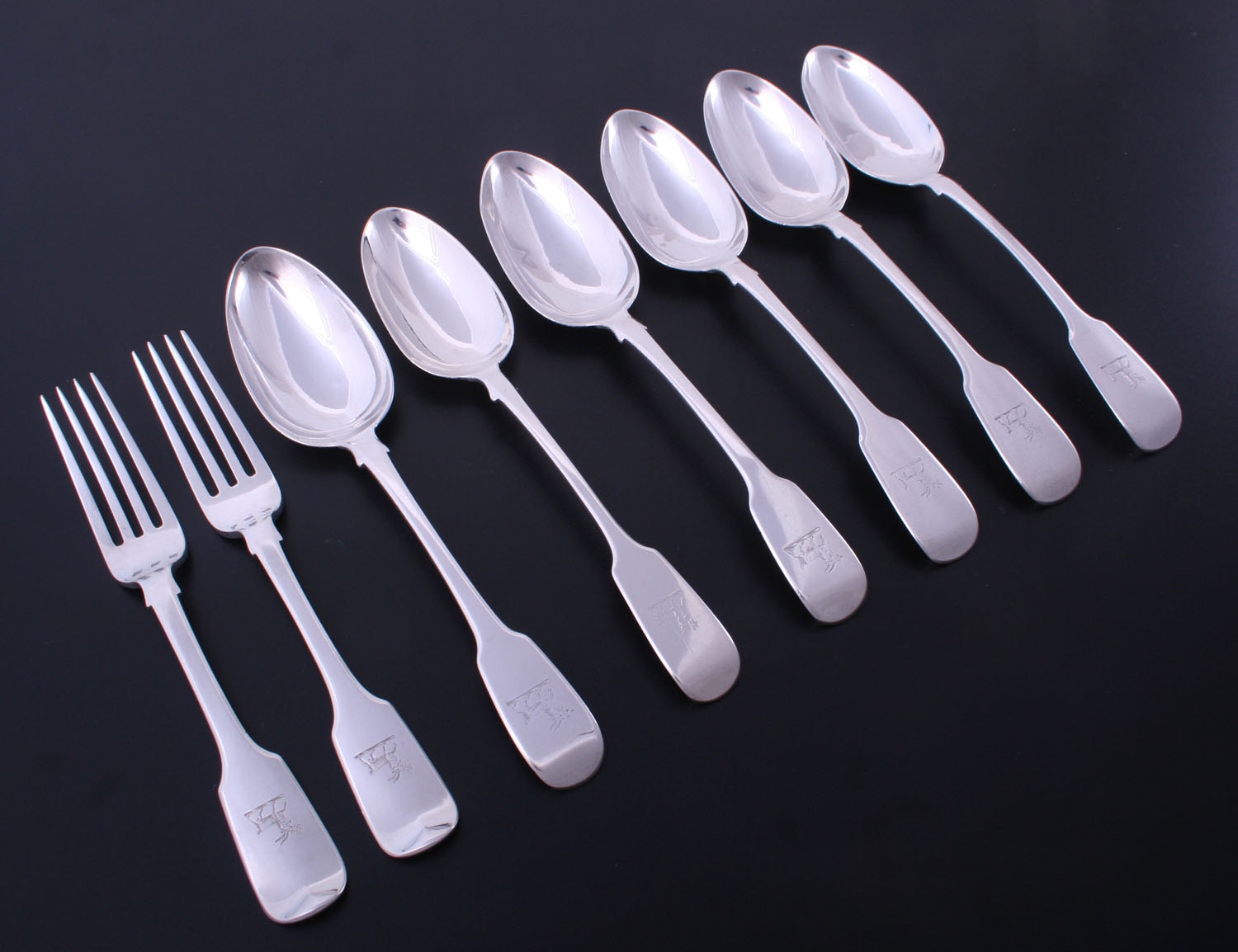 Collection of matched George IV fiddle pattern sterling silver flatware ...