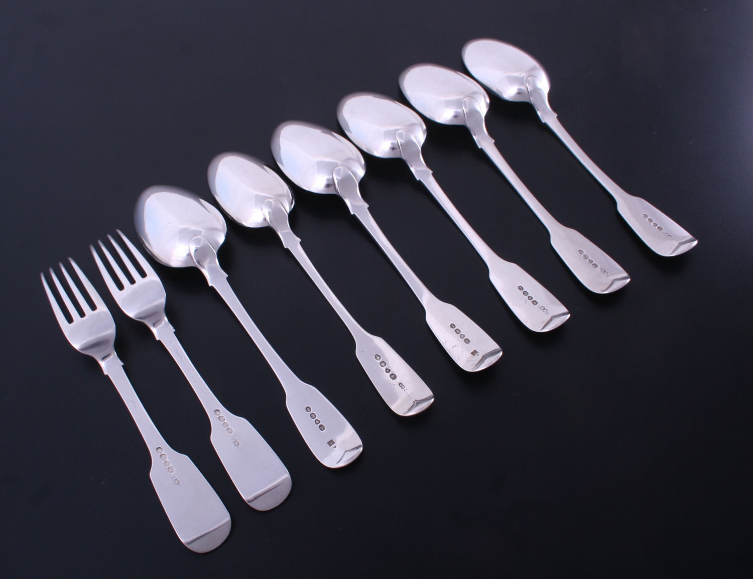 Collection of matched George IV fiddle pattern sterling silver flatware ...