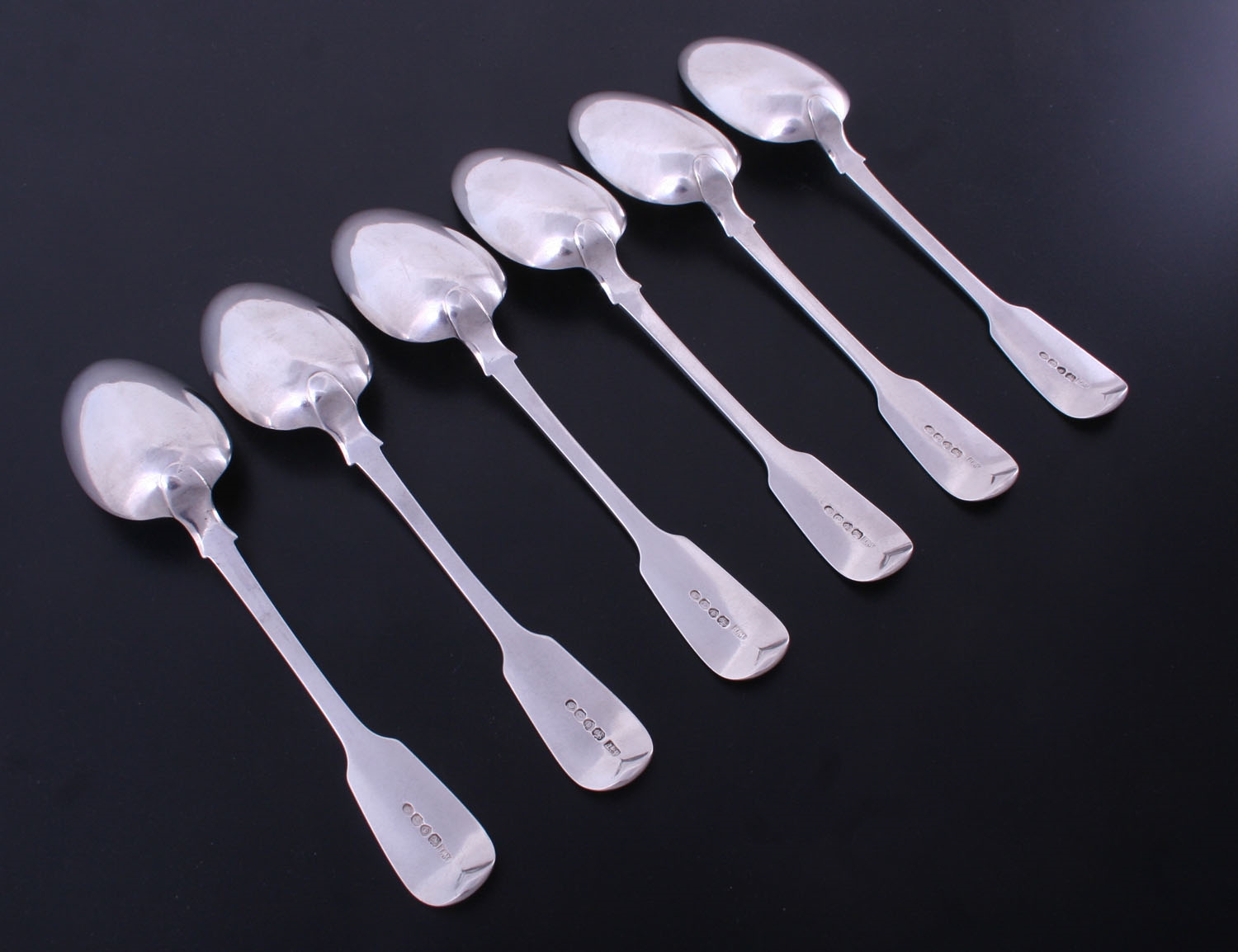 A set of six William IV fiddle pattern sterling silver table spoons ...