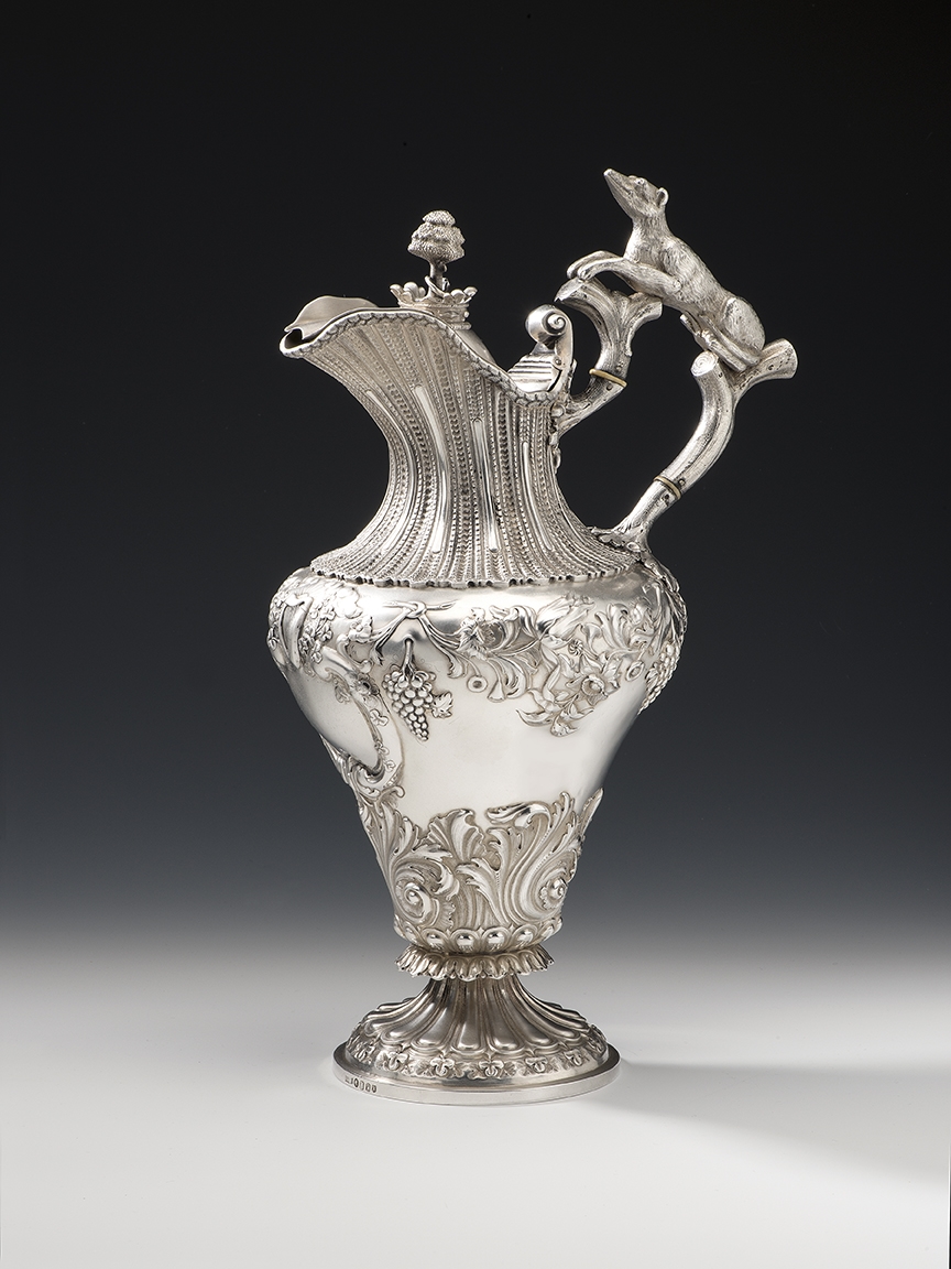 THE O'REILLY JUG: A magnificent Irish Victorian sterling silver claret ...