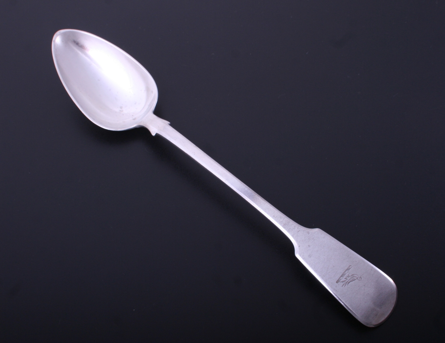 A George IV fiddle pattern sterling silver gravy spoon : MyFamilySilver.com