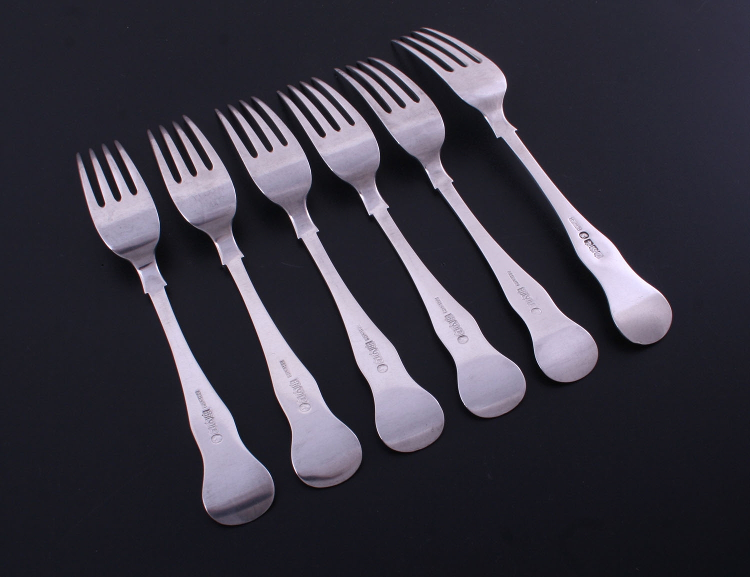 A matched set of six Scottish Victorian King's pattern sterling silver ...