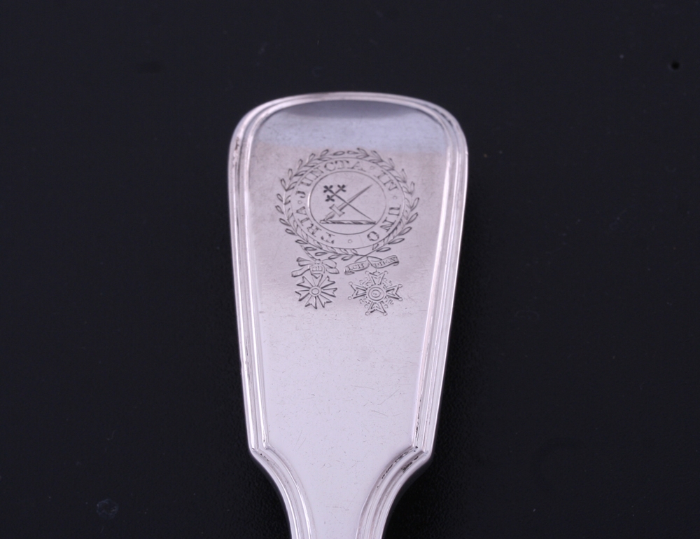 Battle of Waterloo: A fine set of six George IV fiddle and thread ...