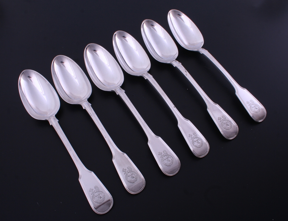 Battle of Waterloo: A fine set of six George IV fiddle and thread ...