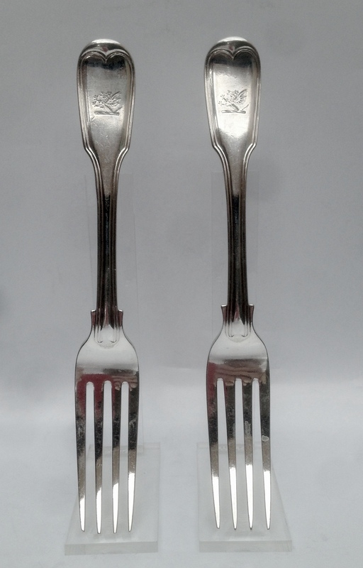 A Pair of Antique Sterling Silver Victorian Fiddle and Thread Table ...