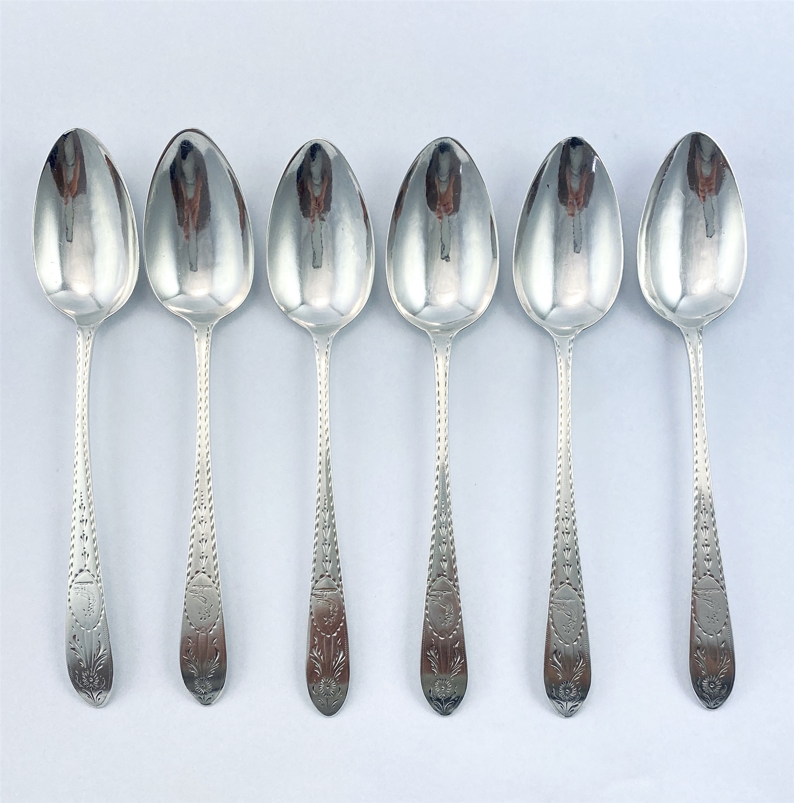 Set Six Antique Irish George III hallmarked sterling silver bright-cut ...
