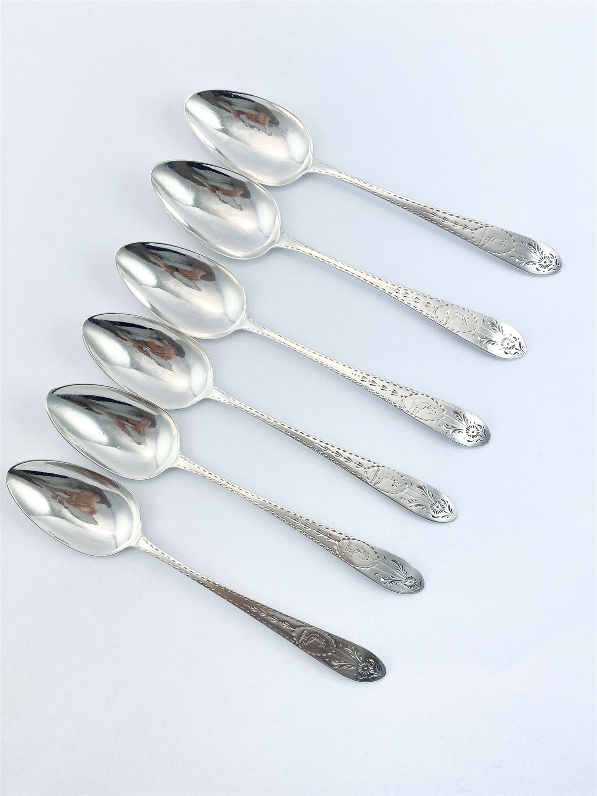 Set Six Antique Irish George III hallmarked sterling silver bright-cut ...