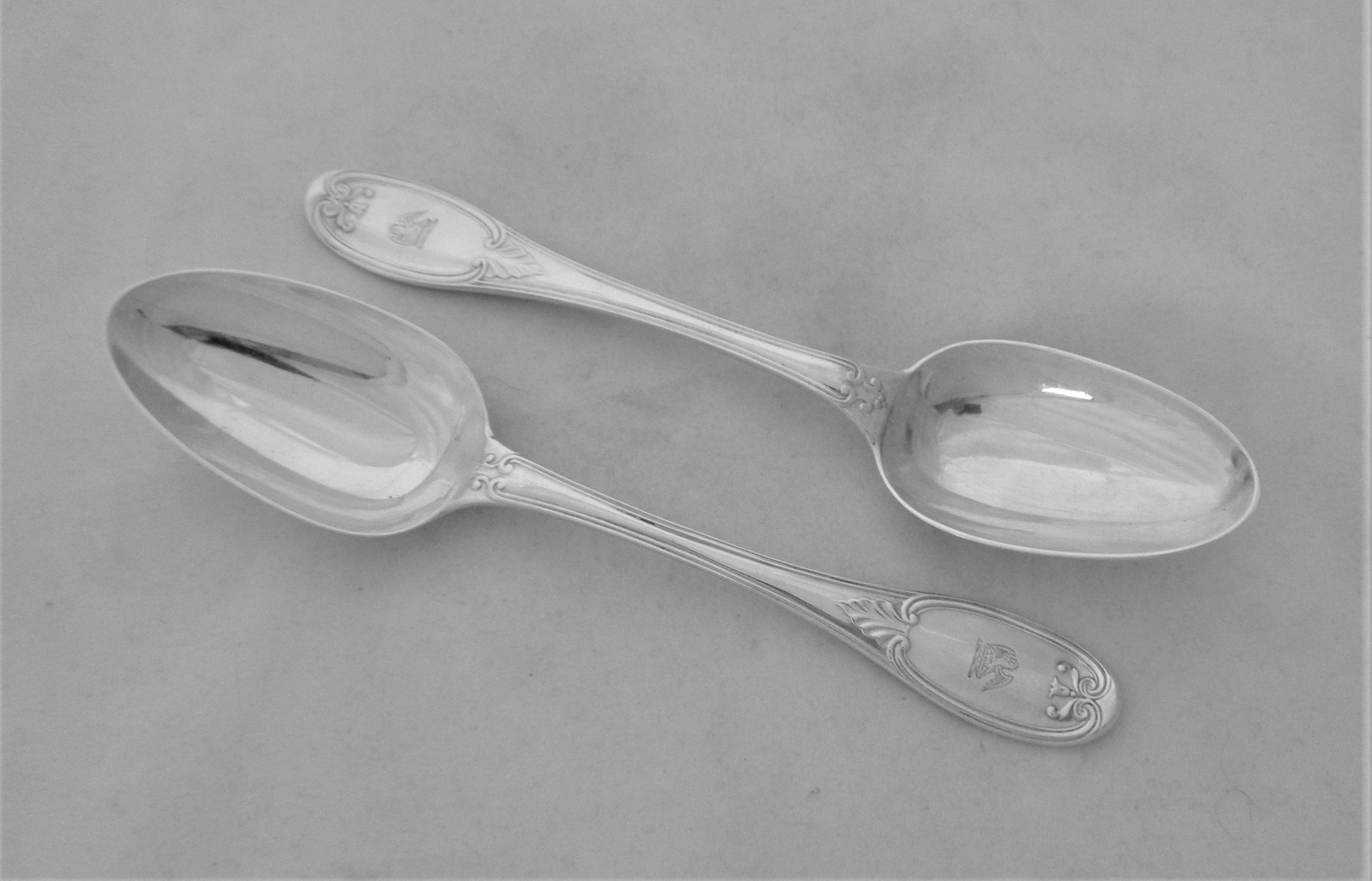 Good pair crested Victorian silver Wellington pattern spoons London ...